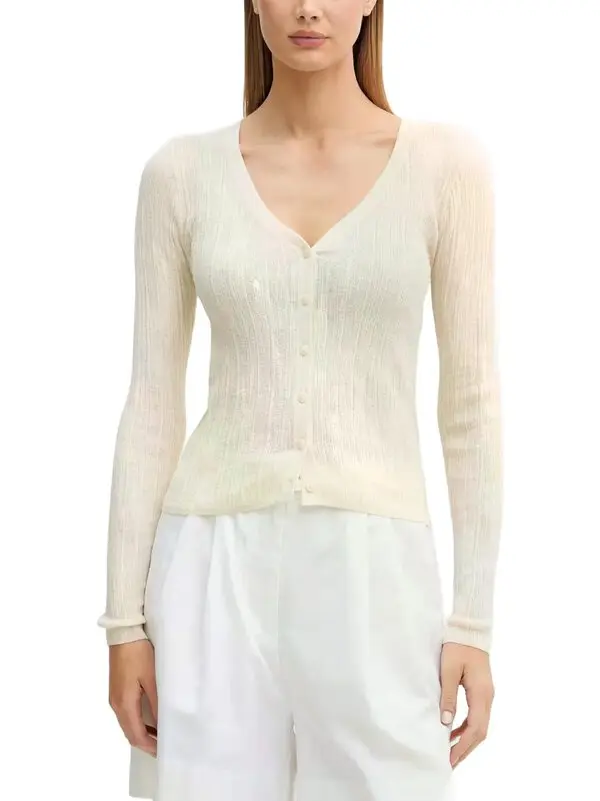 Sisley Ribbed-knit V-neck Cardigan - White