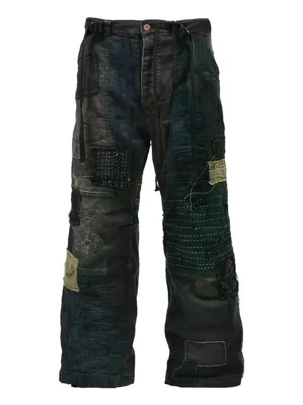 D HYGEN Crust Damage Repair Patchwork Wide-leg Jeans - Black