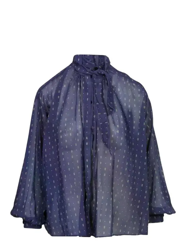 FORTE_FORTE Patterned Pussy-bow Blouse - Blue
