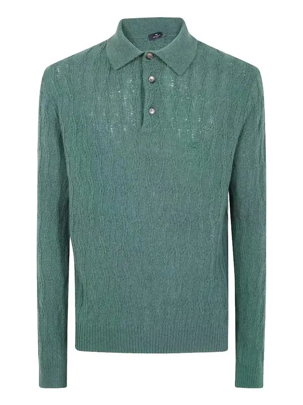 Etro Cashmere Wavy Motif Polo-style Sweater - Green