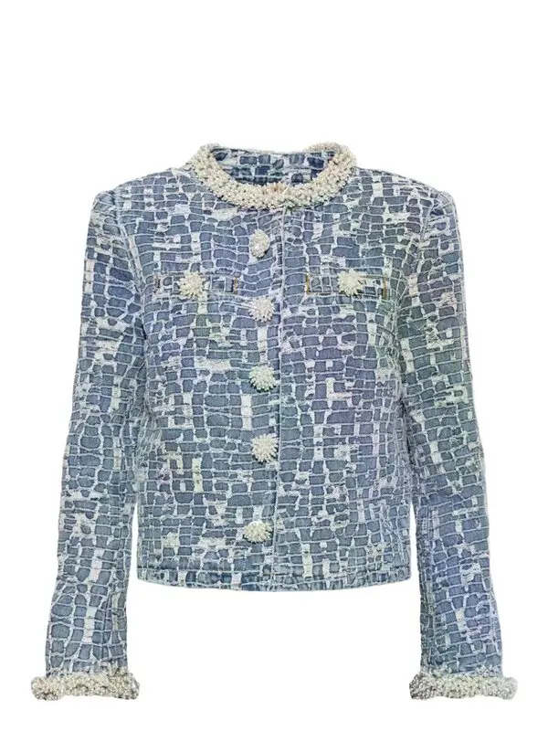 SELF-PORTRAIT Textured Denim Jacket - Blue