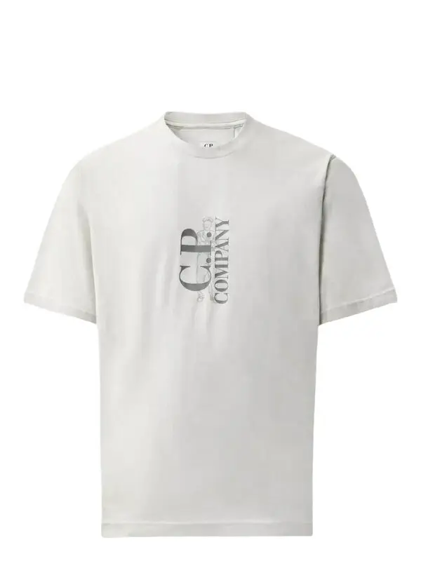 C.P. COMPANY 30/1 Jersey Short Sleeve Vertical Logo T-shirt - Neutrals