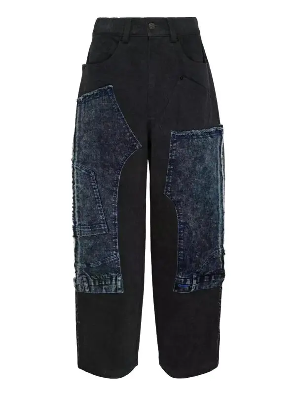 ORDINARY COUTURE CODE Patchwork Frayed-edge Jeans - Black