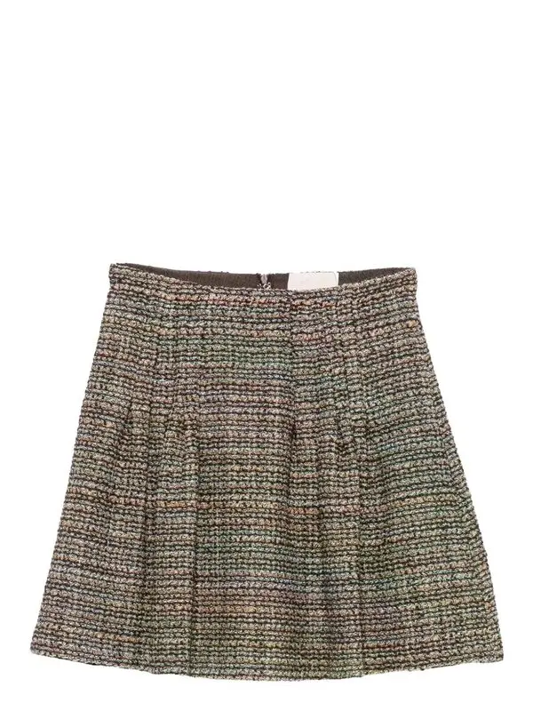 I BLUES Tweed Box-pleat Mini Skirt - Brown