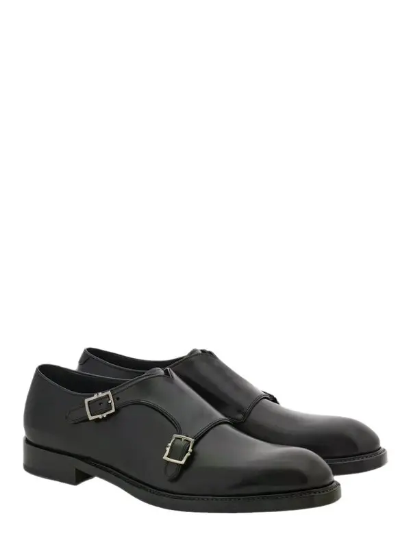 FERRAGAMO Leather Double Monkstrap Shoes - Black