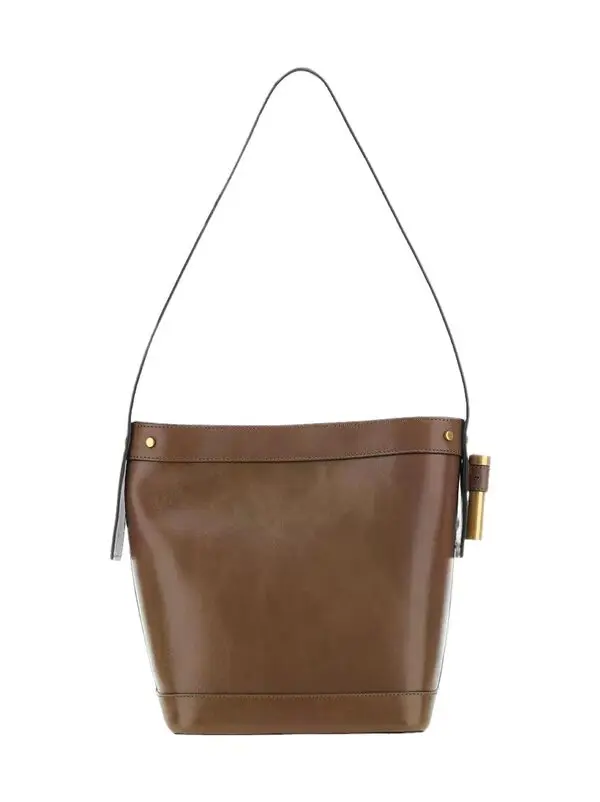 Versace Pivot Small Leather Bucket Bag - Brown