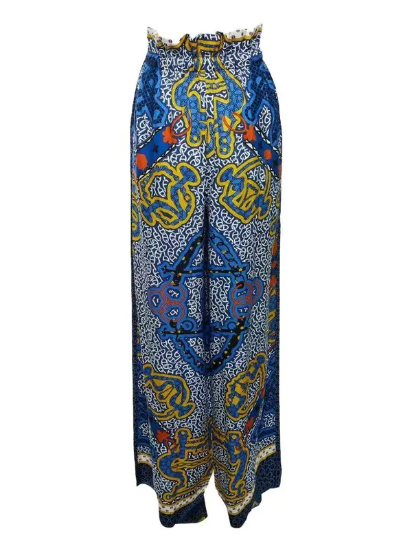 Hermès Tapis De Selle Silk Wide-leg Trousers - Blue