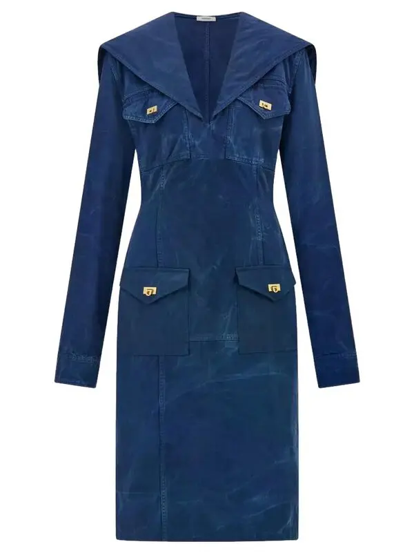 FERRAGAMO Washed Cotton Gabardine Dress - Blue