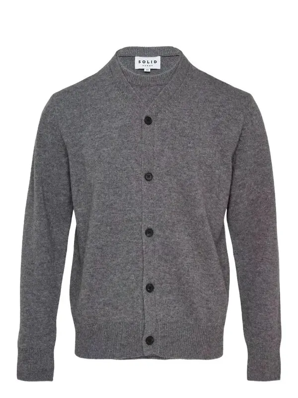 SOLID HOMME V-neck Knitted Cardigan - Grey