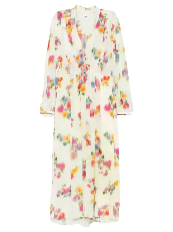 MARANT ETOILE Floral-print Pleated Maxi Dress - White