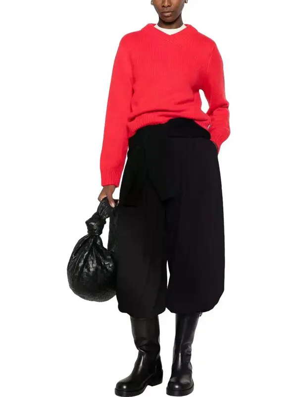 Soft Goat Ribbed V-neck Sweater - Red