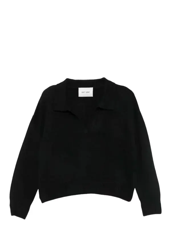 Soft Goat Polo-collar Sweater - Black