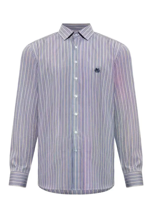 Etro Striped Logo-embroidered Shirt - Blue