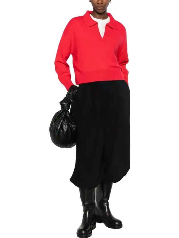 Soft Goat Polo-collar Knitted Sweater - Red