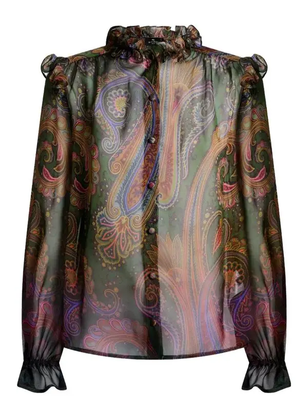 Etro Silk Shirt With Placed Degradé Paisley-print - Green