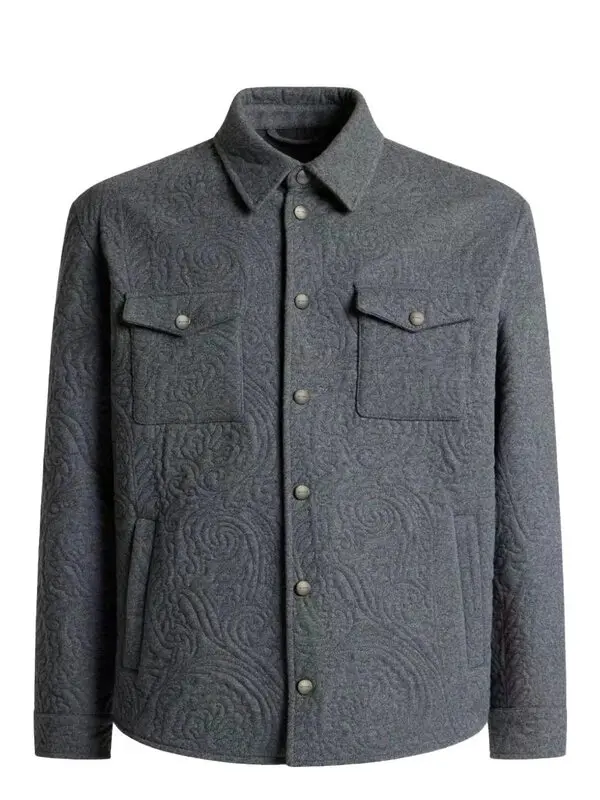 Etro Cotton-blend Overshirt With Quilt-effect Paisley Embroidery - Grey