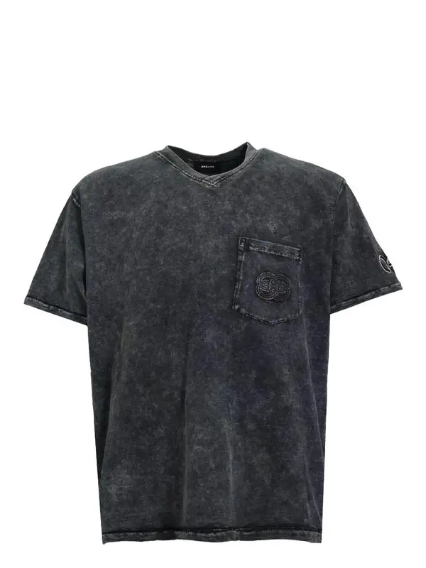 BREATH Eagle-patch V-neck T-shirt - Grey