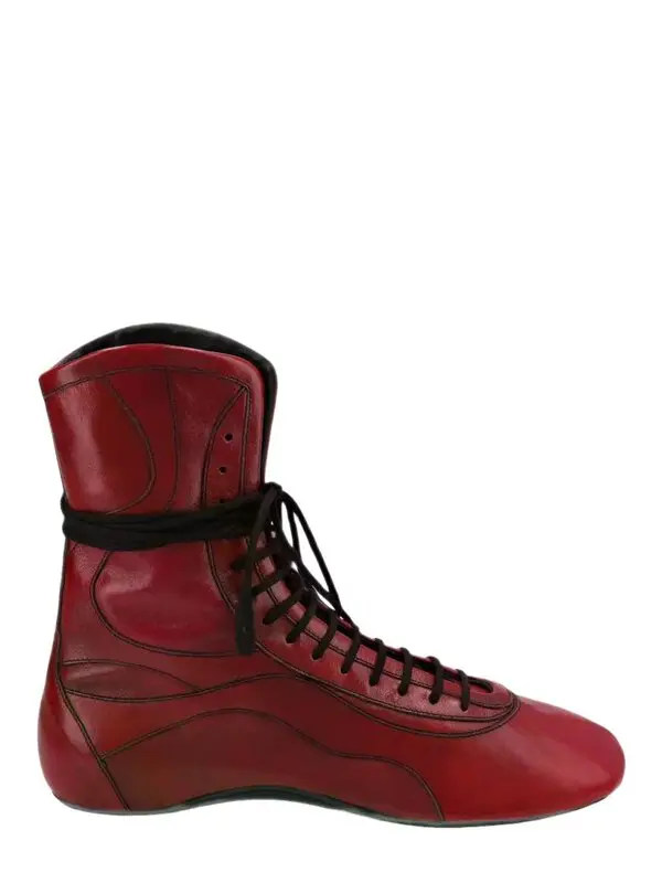 Dries Van Noten Leather High Top Sneakers - Red