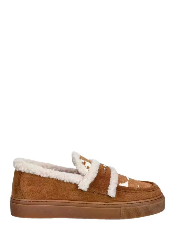 Inuikii Shearling-trim Cow-print Loafers - Brown