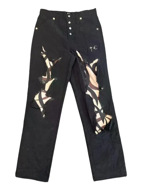 THUG CLUB Camouflage-print Distressed Trousers - Black