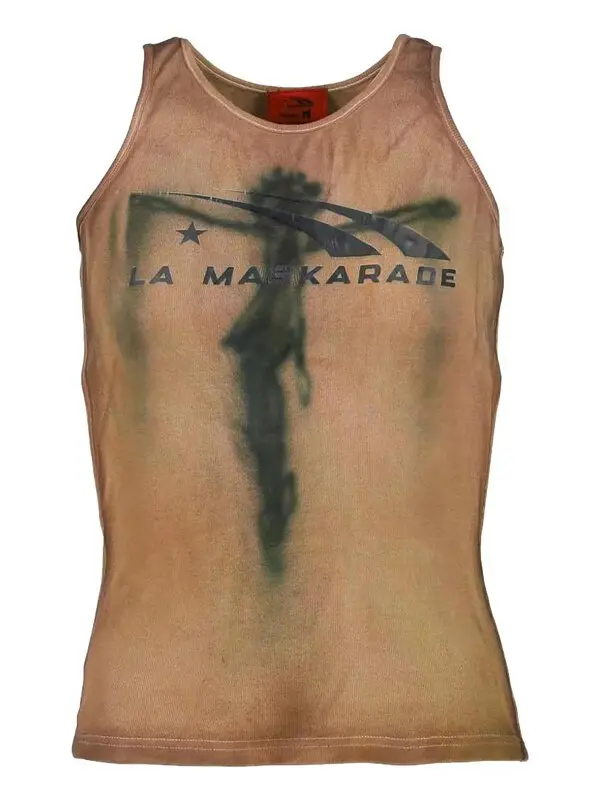 LA MASKARADE Distressed Logo-print Tank Top - Brown