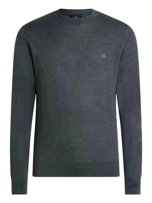 Etro Wool And Silk Sweater With Pegaso-embroidery - Grey