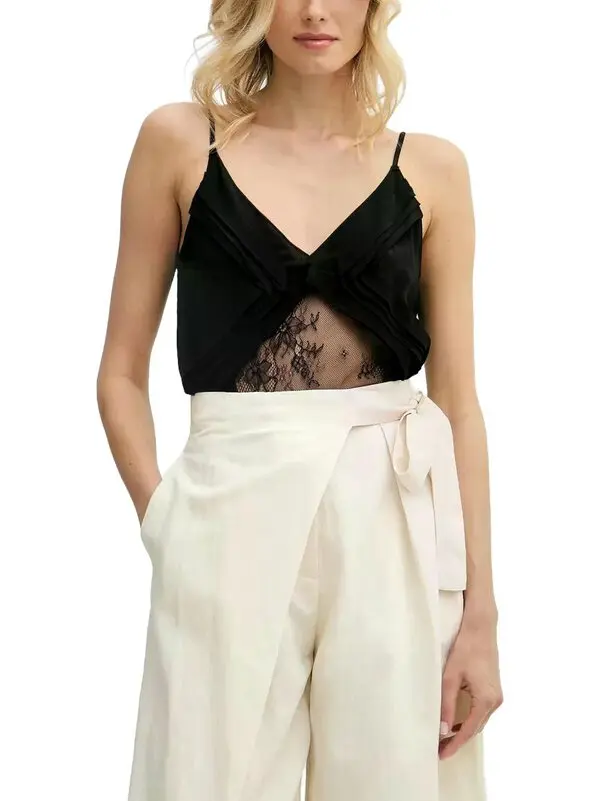 Sisley Lace-panelled Pleated Camisole Top - Black