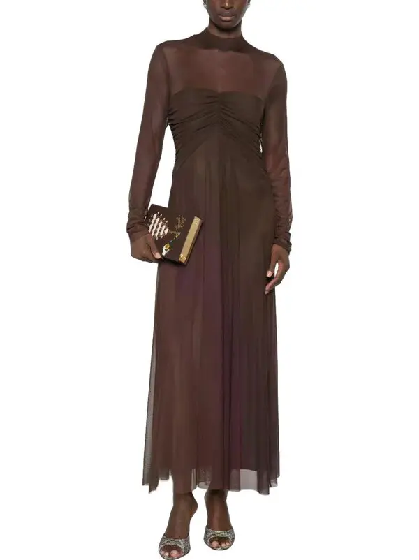 TWINSET Sheer-panel Ruched Maxi Dress - Brown