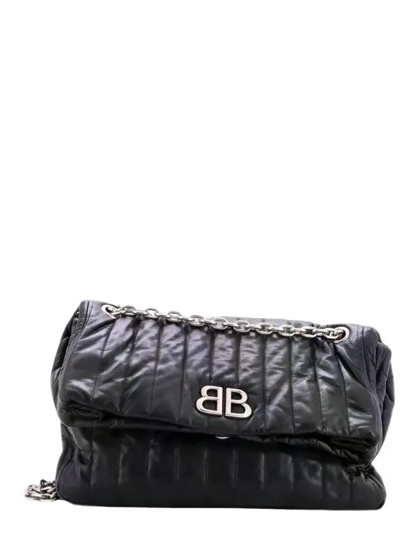 Balenciaga Monaco Chain Flap Quilted Leather Shoulder Bag - Black