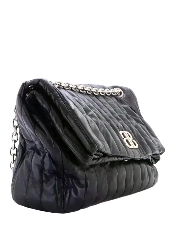 Balenciaga Monaco Chain Flap Quilted Leather Shoulder Bag - Black