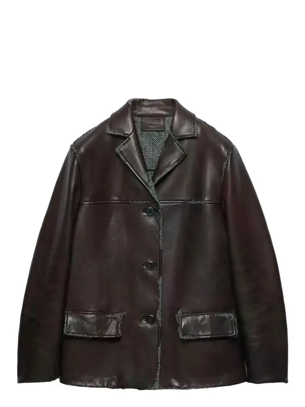 Prada Bonded Nappa-leather And Chevron Shetland Wool Jacket - Brown
