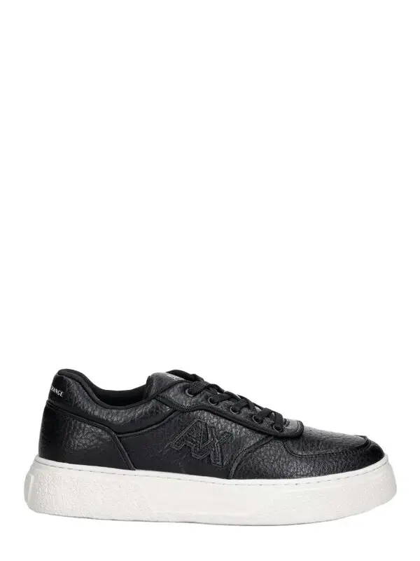 Armani Exchange Pebbled Sneakers With Logo Patch - Black