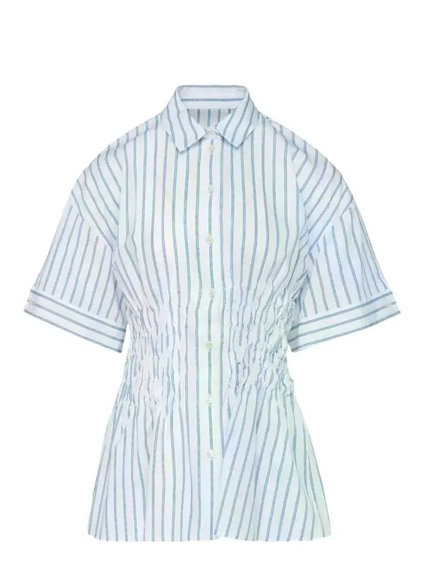 ENFOLD Striped Shirred Shirt - White