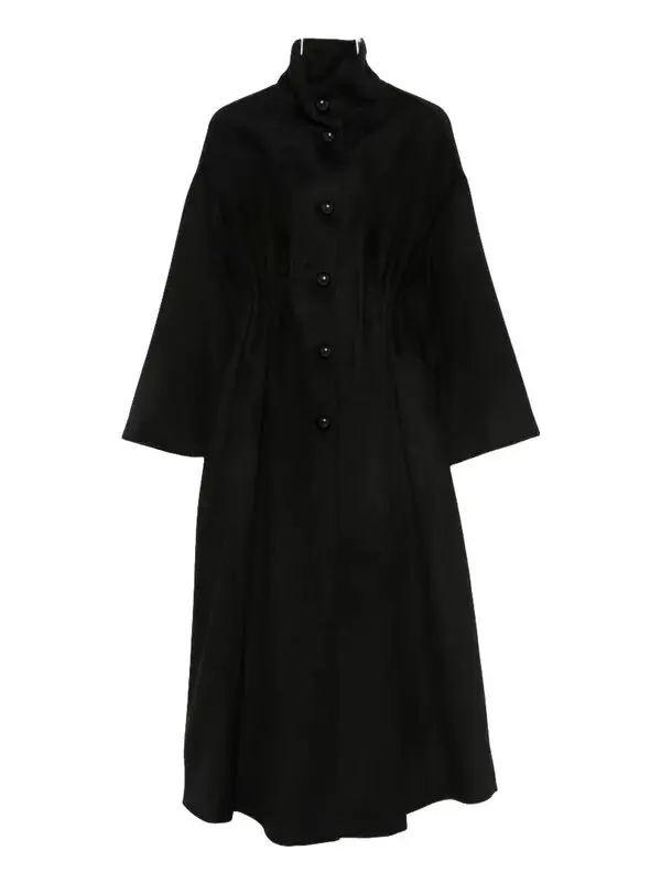 Emporio Armani Ruched-waist High-neck Coat - Black