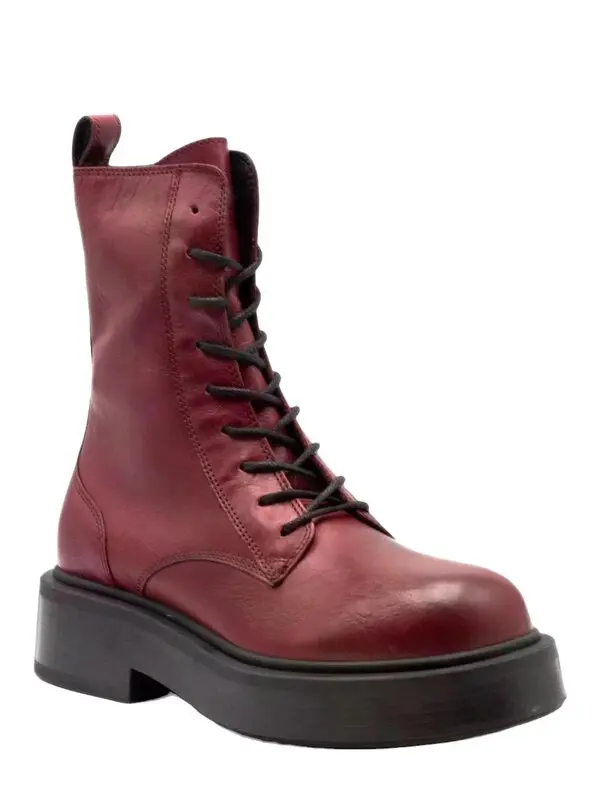 VIC MATIE Leather Lace-up Ankle Boots - Red