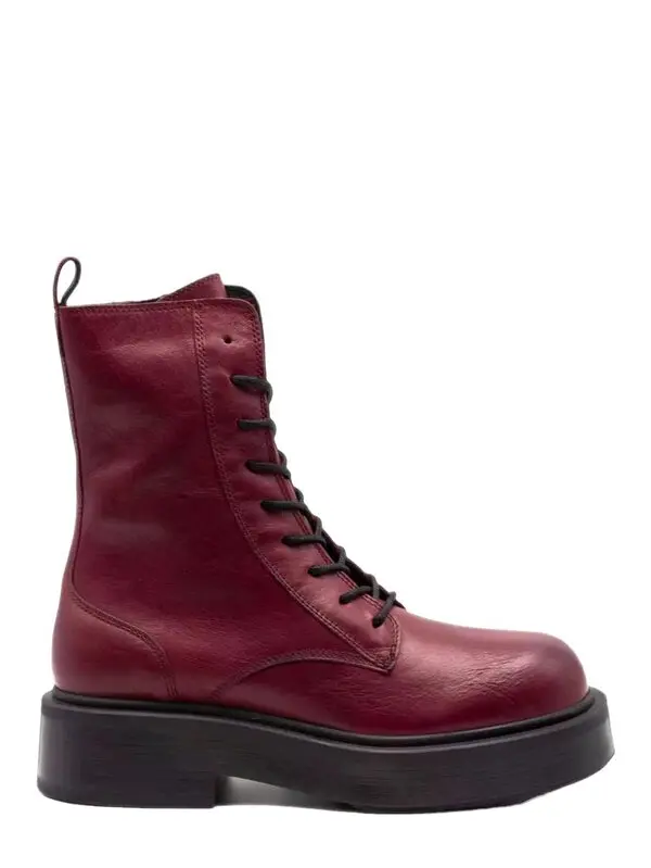 VIC MATIE Leather Lace-up Ankle Boots - Red