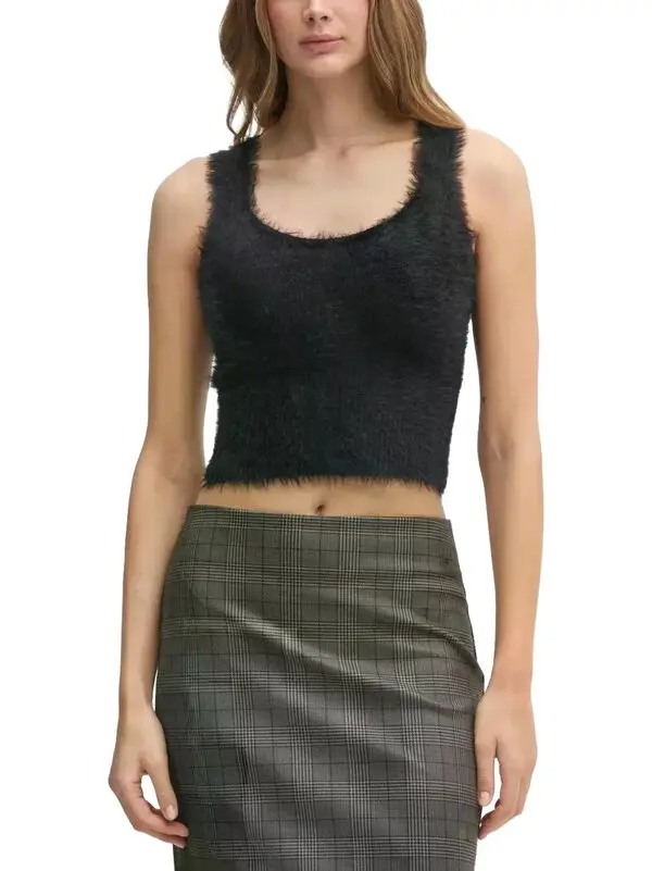 Sisley Fuzzy Scoop Neck Top - Black