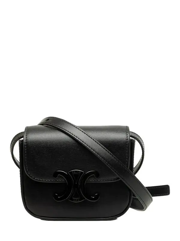 Celine Shiny Calfskin Triomphe Crossbody Bag - Black
