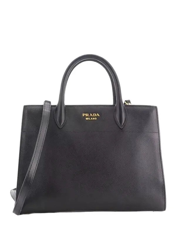 Prada Bibliotheque Saffiano With City Calf Medium Tote Bag - Black