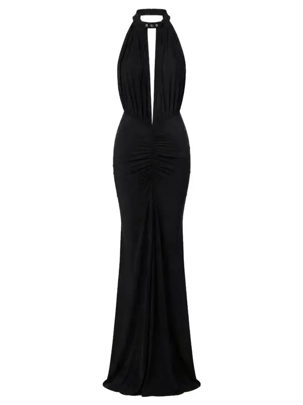 AMAZUIN Glenn Asymmetric Gathered-bodice Maxi Dress - Black