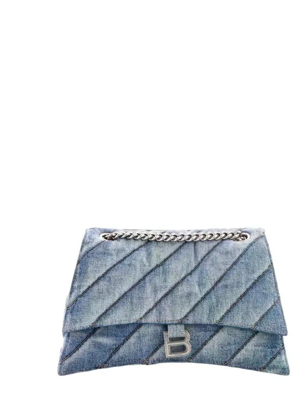 Balenciaga Crush Chain Flap Bag Quilted Denim Medium Shoulder Bag - Blue