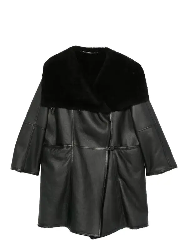 EMMETI Shearling-collar Leather Coat - Black