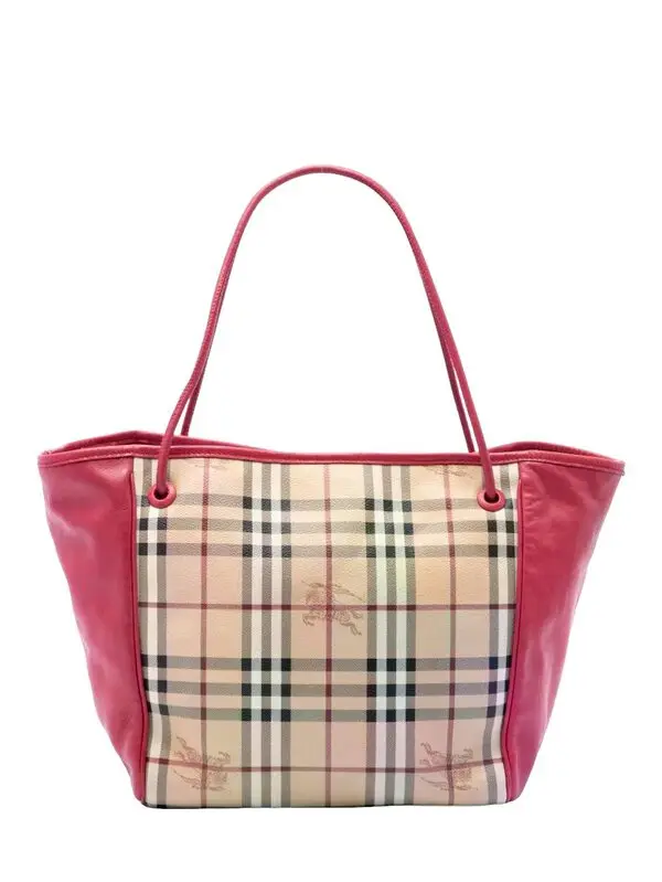 Burberry Haymarket Check Coated Canvas And Calfskin Canterbury Tote Bag - Red
