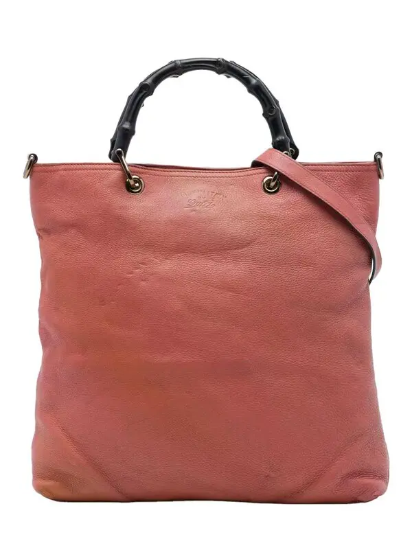 Gucci Tall Calfskin Bamboo Shopper Tote Satchel - Pink