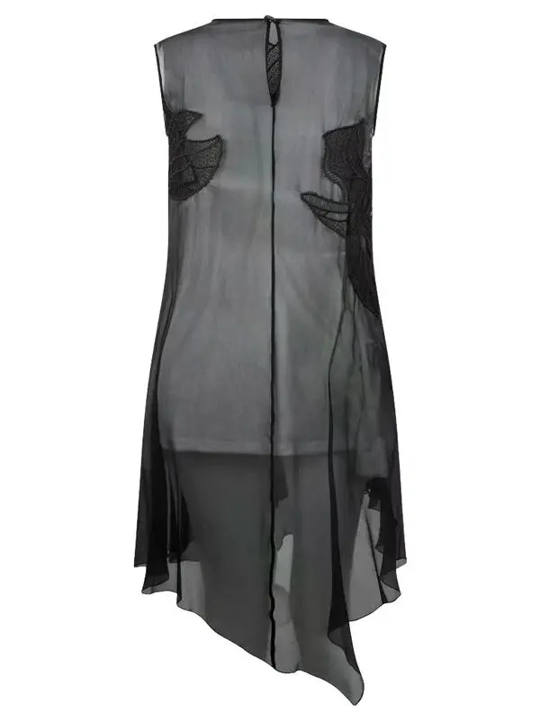 Alberta Ferretti Asymmetric Lace-detail Midi Dress - Black