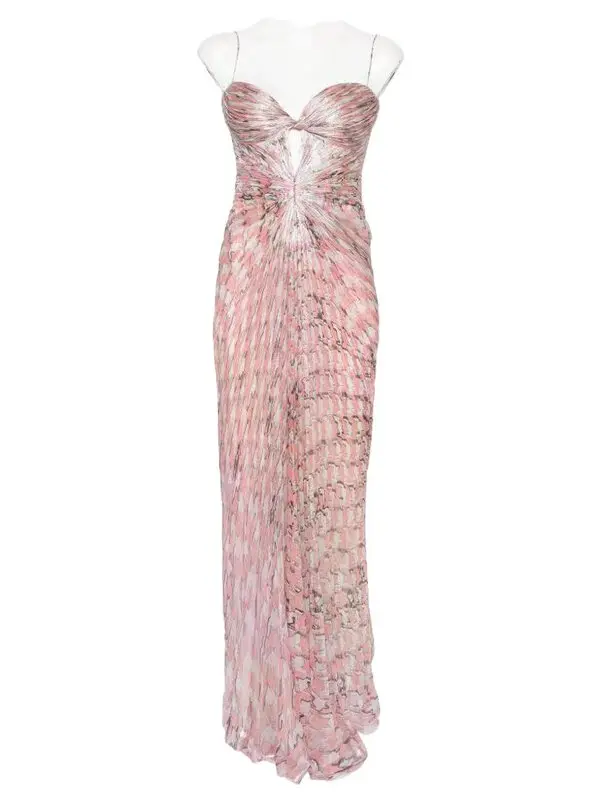 MARIA LUCIA HOHAN Plissé-effect Cutout Maxi Dress - Pink