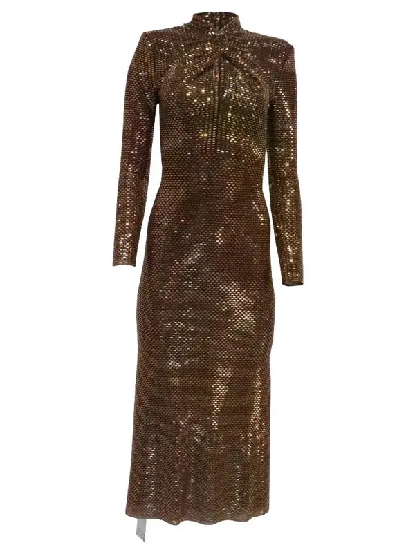 SELF-PORTRAIT Rhinestone-embellished Midi Dress - Brown