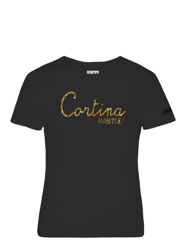 MC2 SAINT BARTH Glitter-effect Logo-print T-shirt - Black