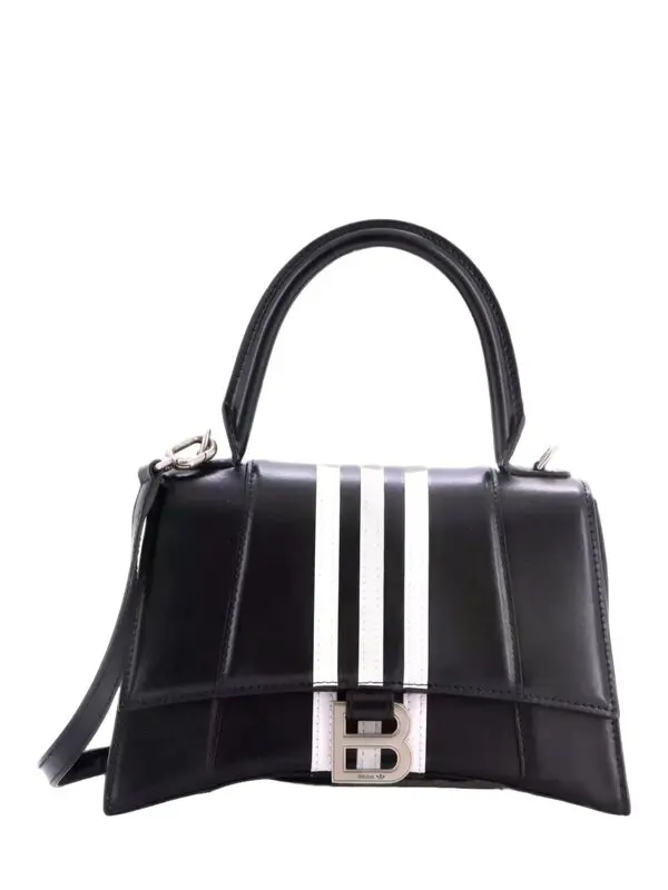 Balenciaga X Adidas Hourglass Top Handle Bag Leather Satchel - Black