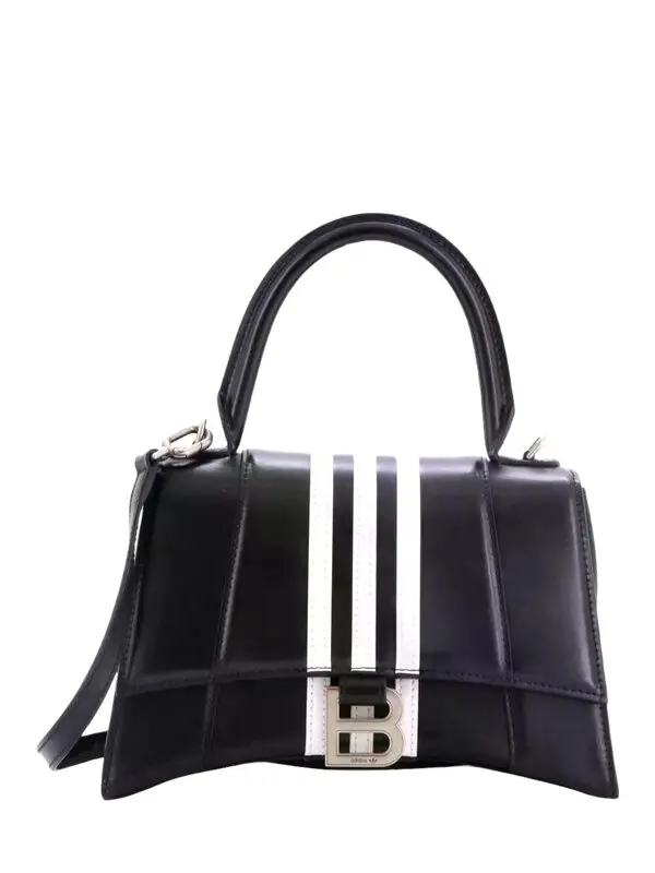 Balenciaga X Adidas Hourglass Top Handle Bag Leather Satchel - Black
